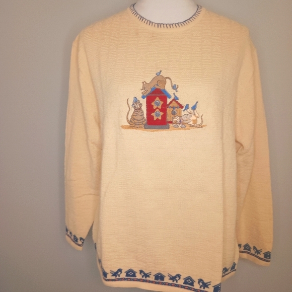 Le Moda | Sweaters | Vintage Le Moda Embroidered Cat 0 Cotton Crewneck ...